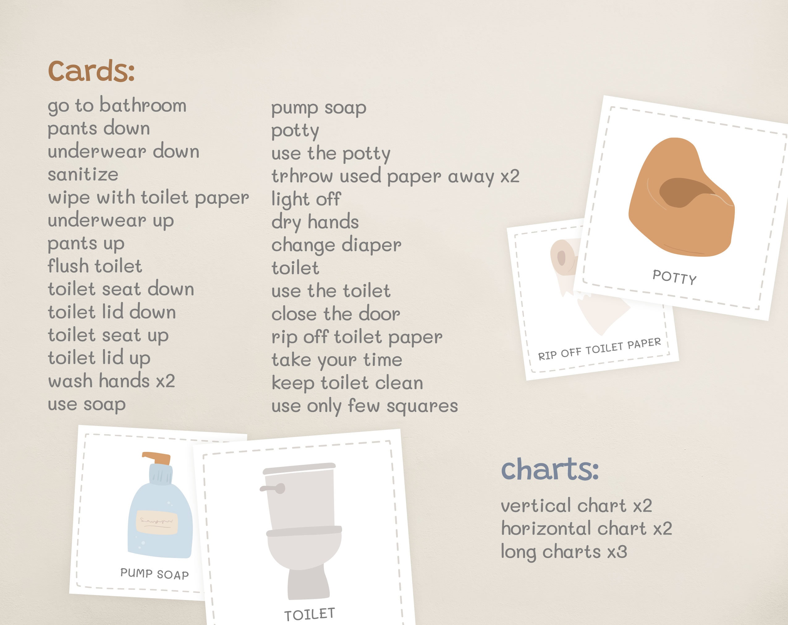 Toilet Training Chart and Cards, Bathroom Routine, Potty Training ...