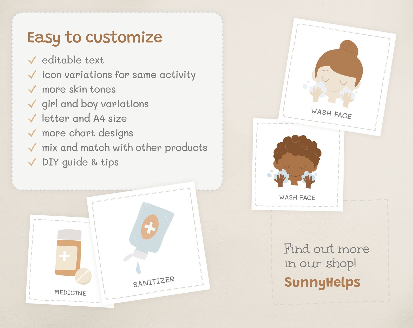 Self Care Routine Cards for Kids, Printable Editable Picture Cards ...