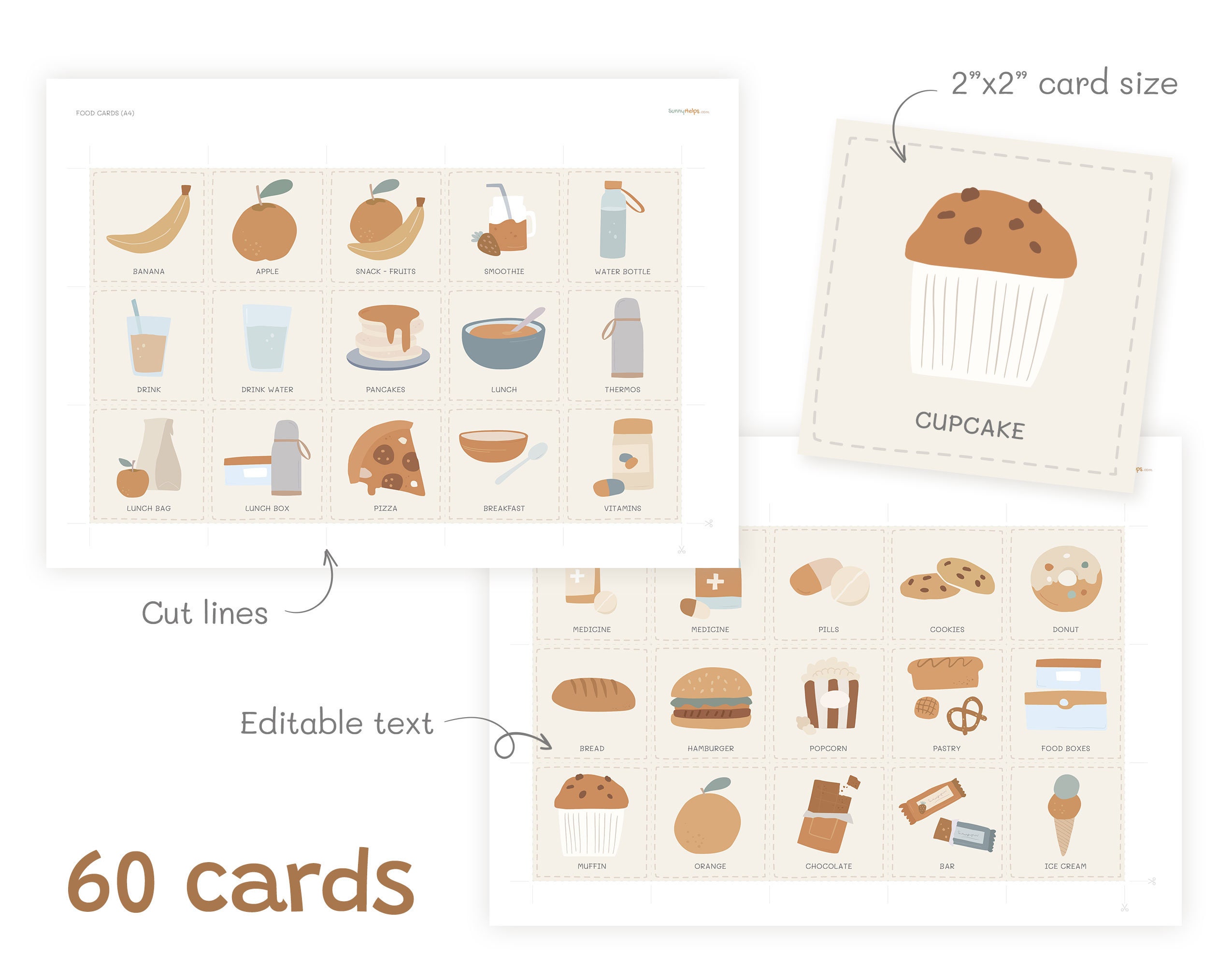 60 Food Flashcards / Printable Food Cards for Kids / Treats, Fruits ...