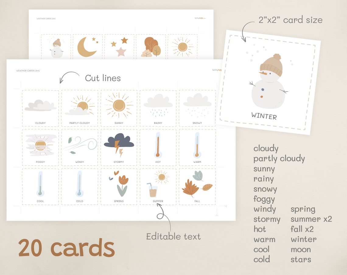 Weather Flashcards for Kids / Printable Visual Cards / Preschool ...