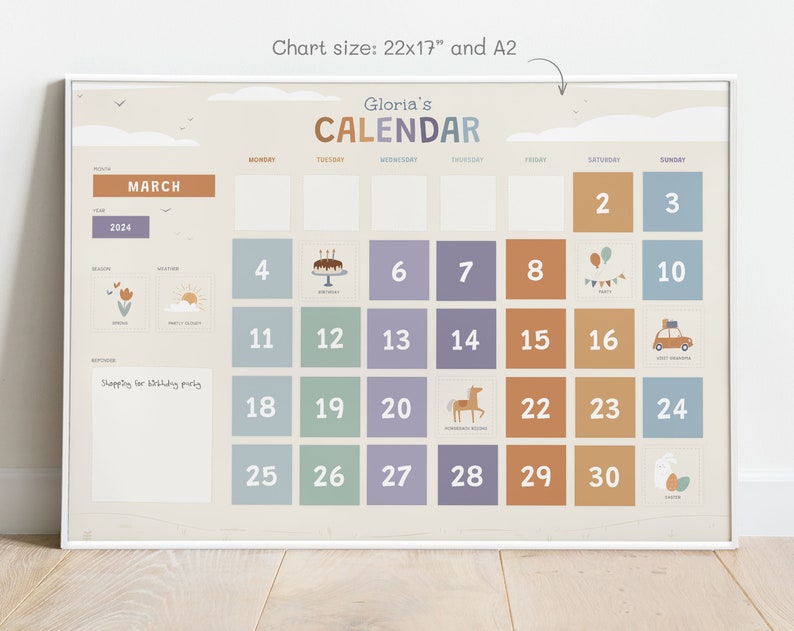 Perpetual Calendar Kids, Monthly Calendar Toddlers, Classroom Learning ...