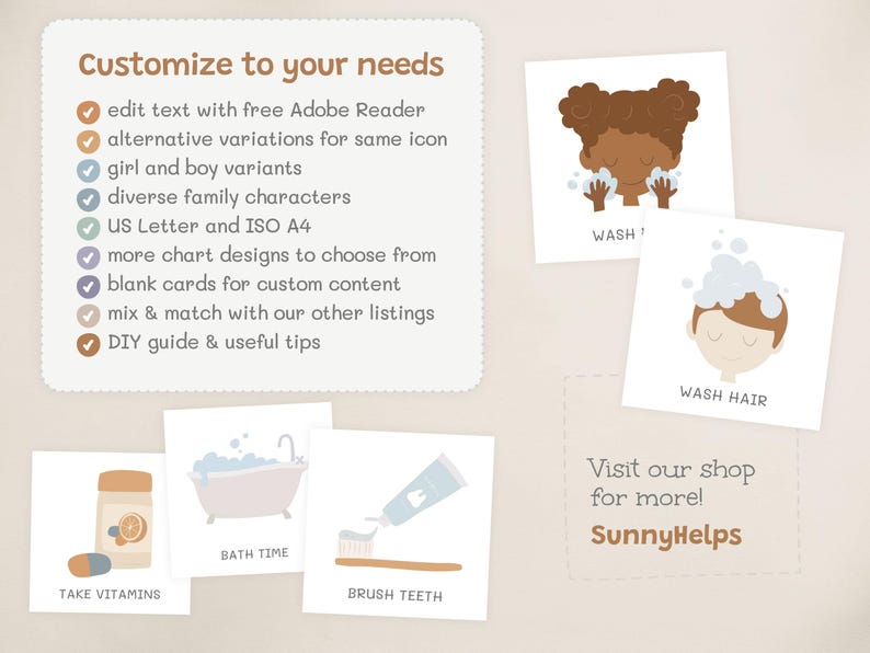Self Care Visual Schedule Cards, Editable Hygiene Routine Flash Cards ...
