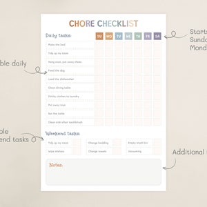 Chore Checklist for Kids Printable, Visual Chore Chart, Editable Chore ...