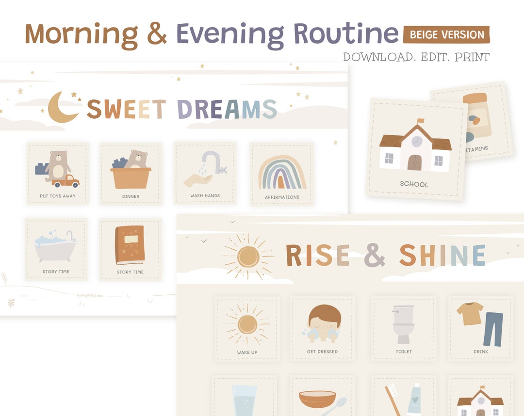 Editable Kids Routine Chart, Morning & Evening Visual Cards (printable ...