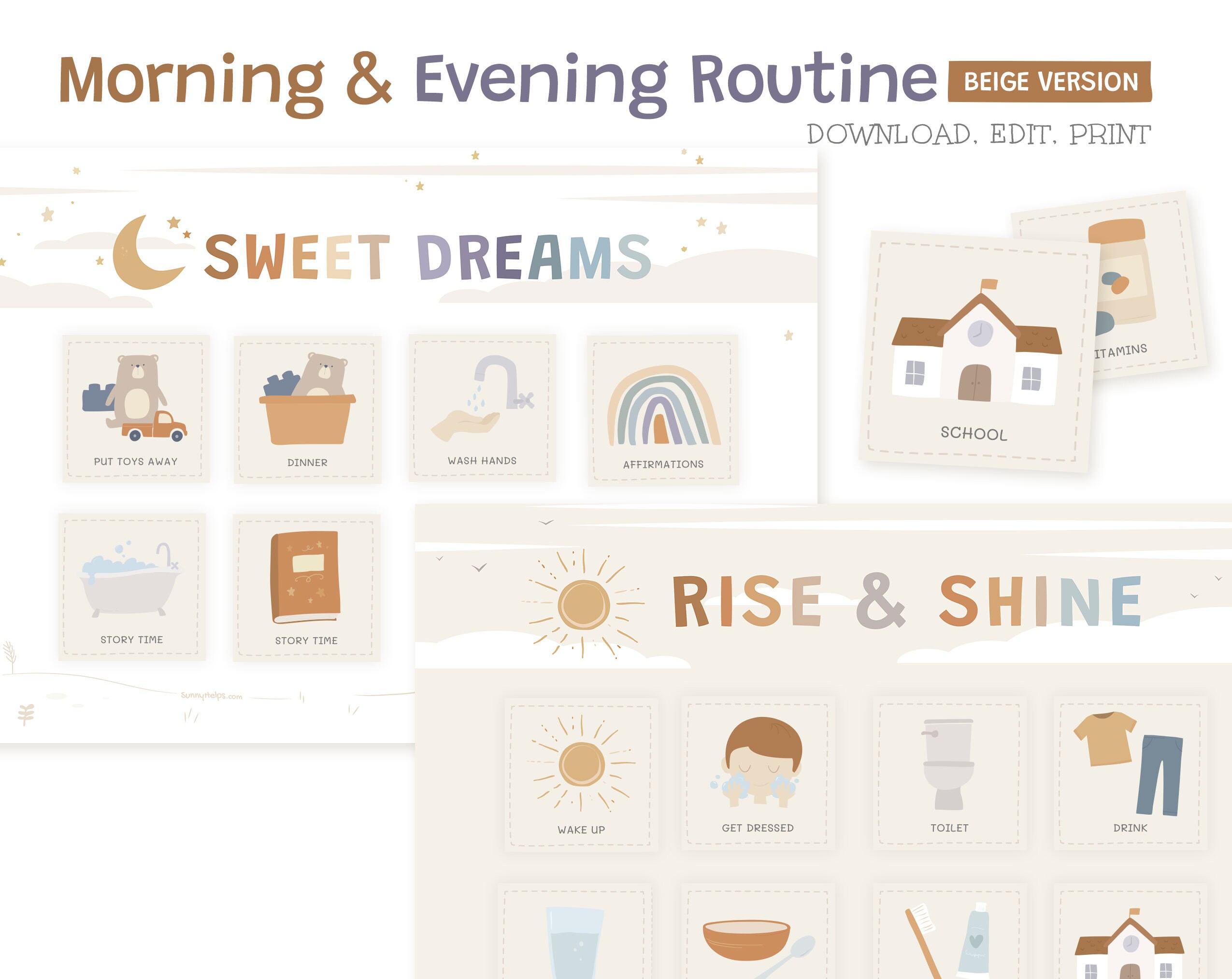 Editable Kids Routine Chart, Morning & Evening Visual Cards (printable ...