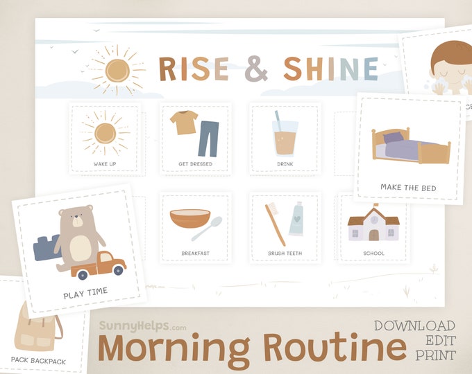 Printable morning routine chart for toddlers and young kids, including ...