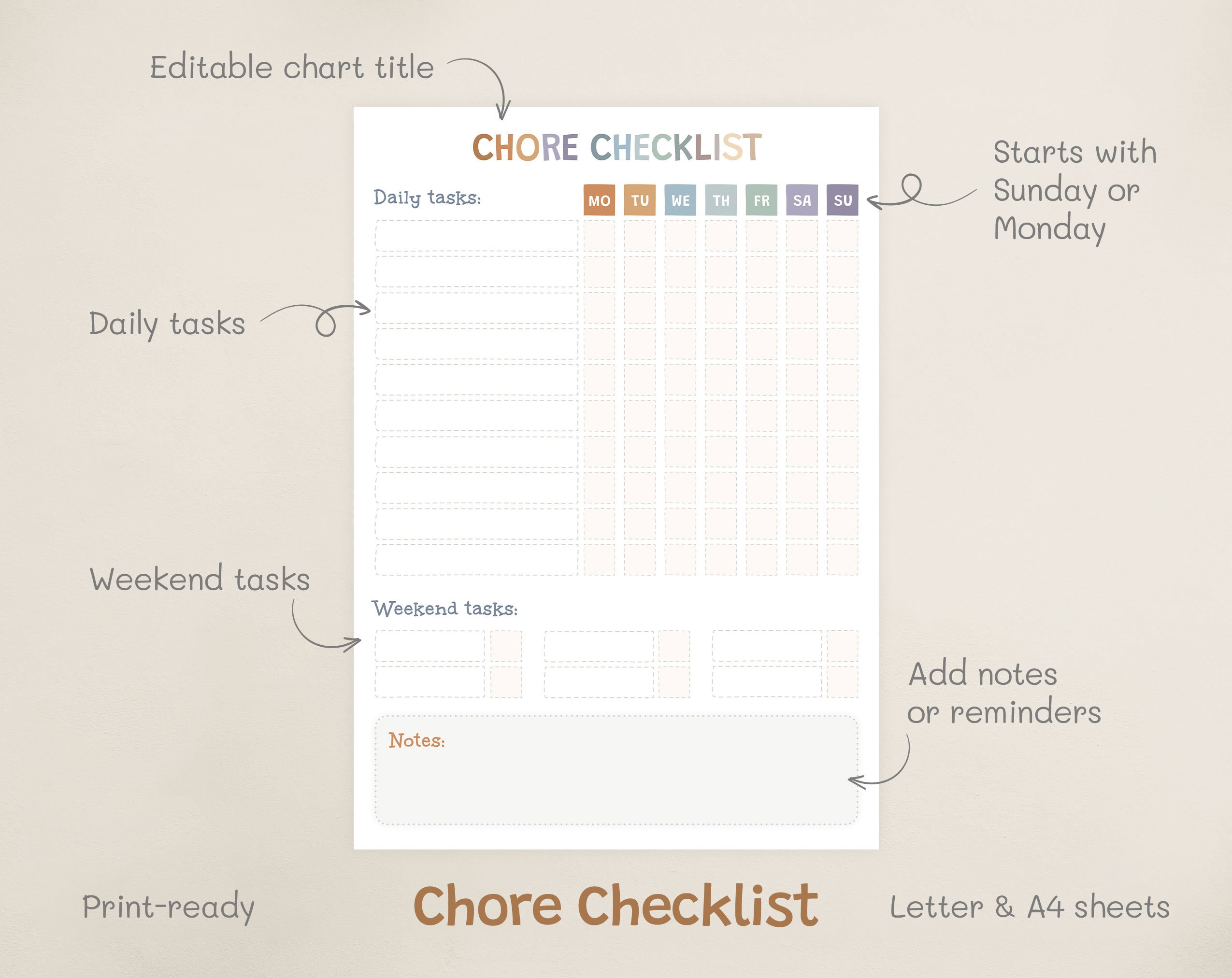 Chore Checklist Printable / Visual Chore Chart / Chore Chart Template ...