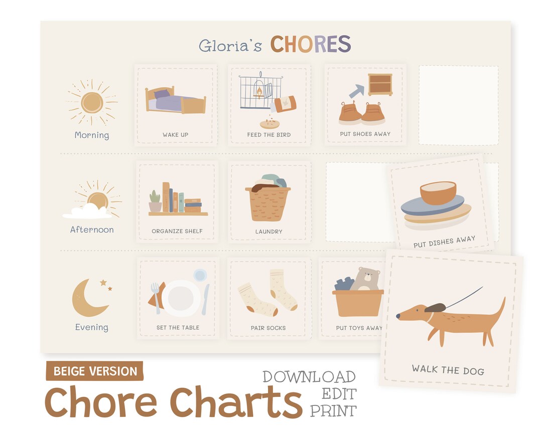 Editable Kids Chore Chart, Visual Schedule, Homeschool Printable ...