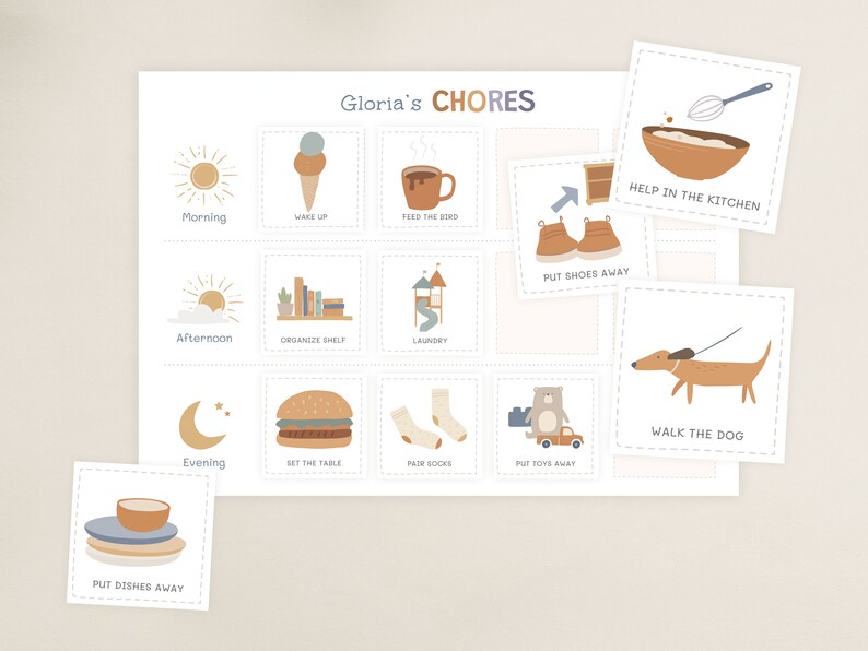 Editable Kids Chore Chart, Visual Daily Routine Checklist (printable ...