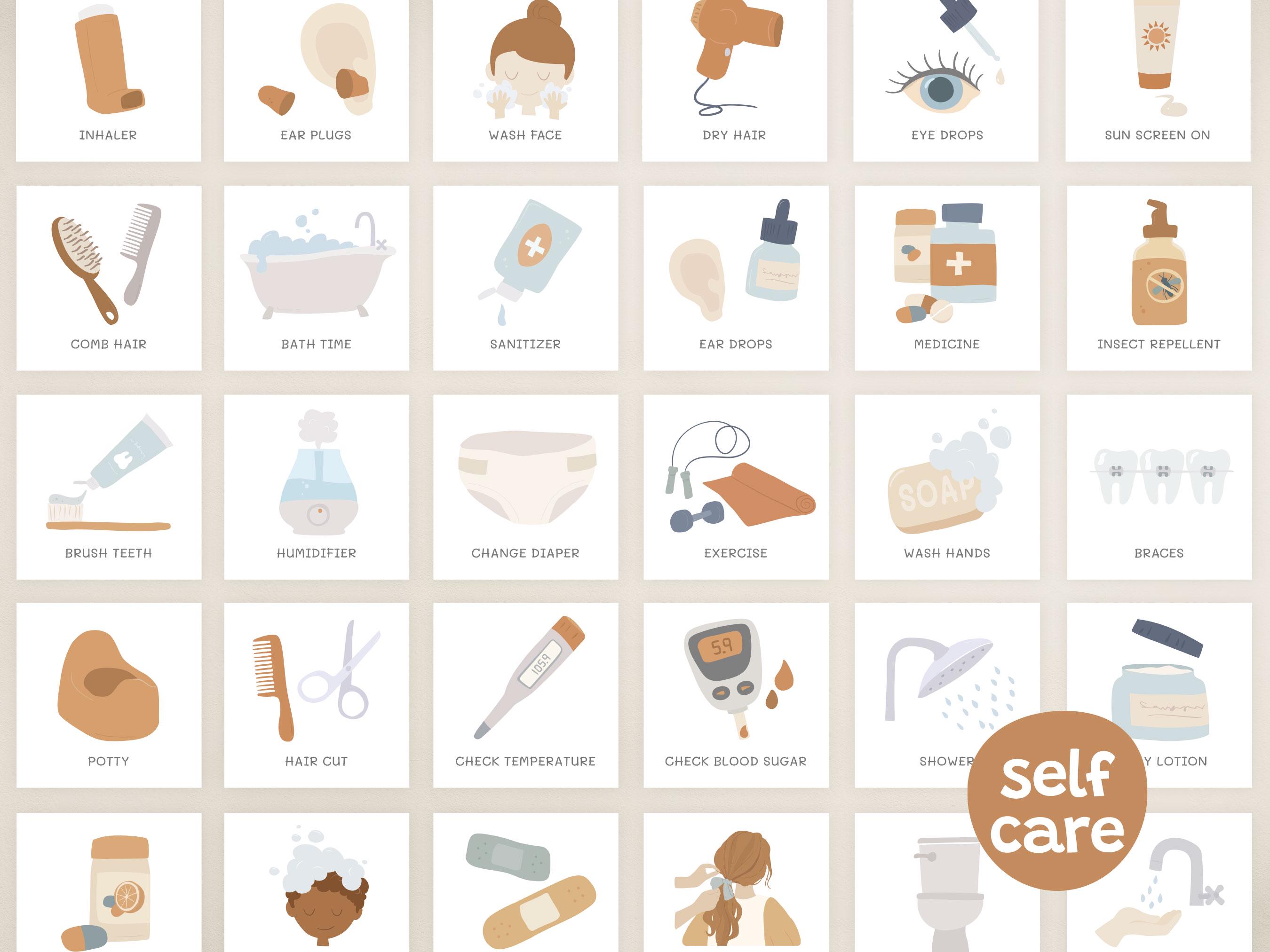 Self Care Routine Cards for Kids, Printable Editable Picture Cards ...