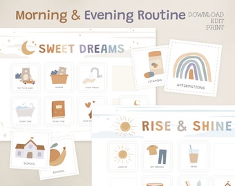 Editable Bedtime Routine Chart for Kids Evening Routine Card Toddler ...