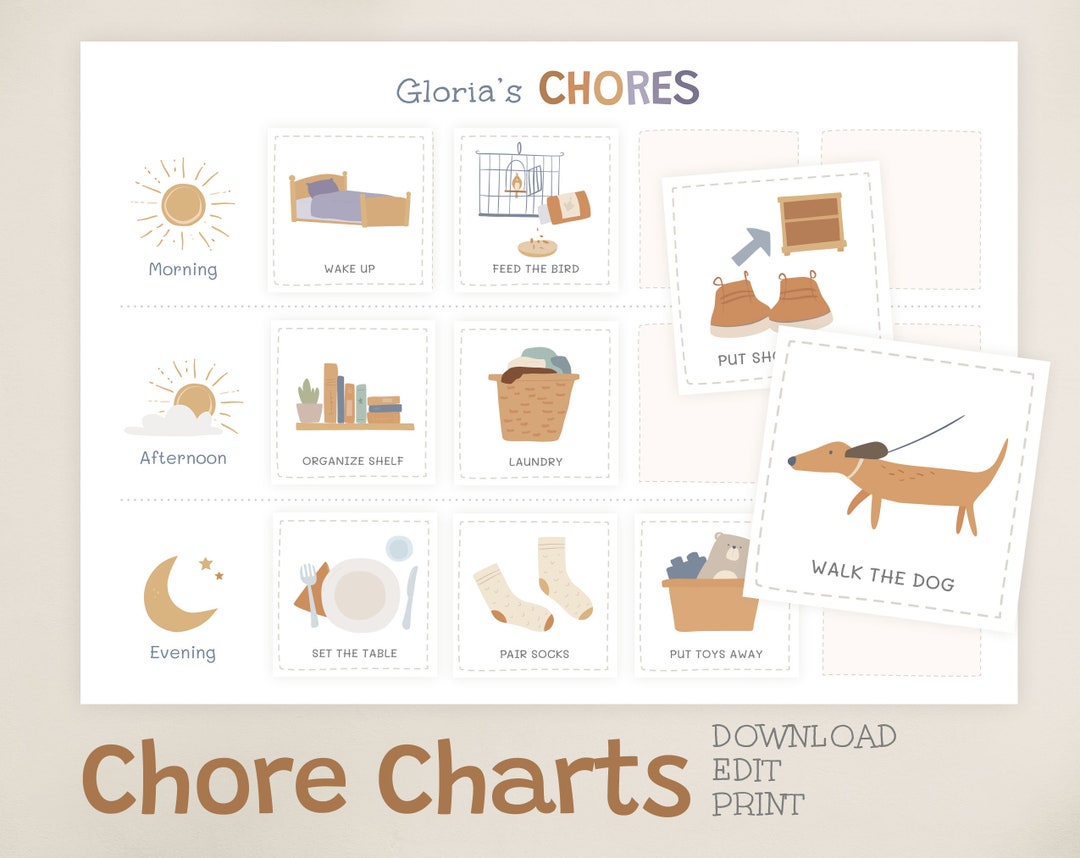 Daily Responsibilities Chart for Kids Printable Chore Chart Editable ...
