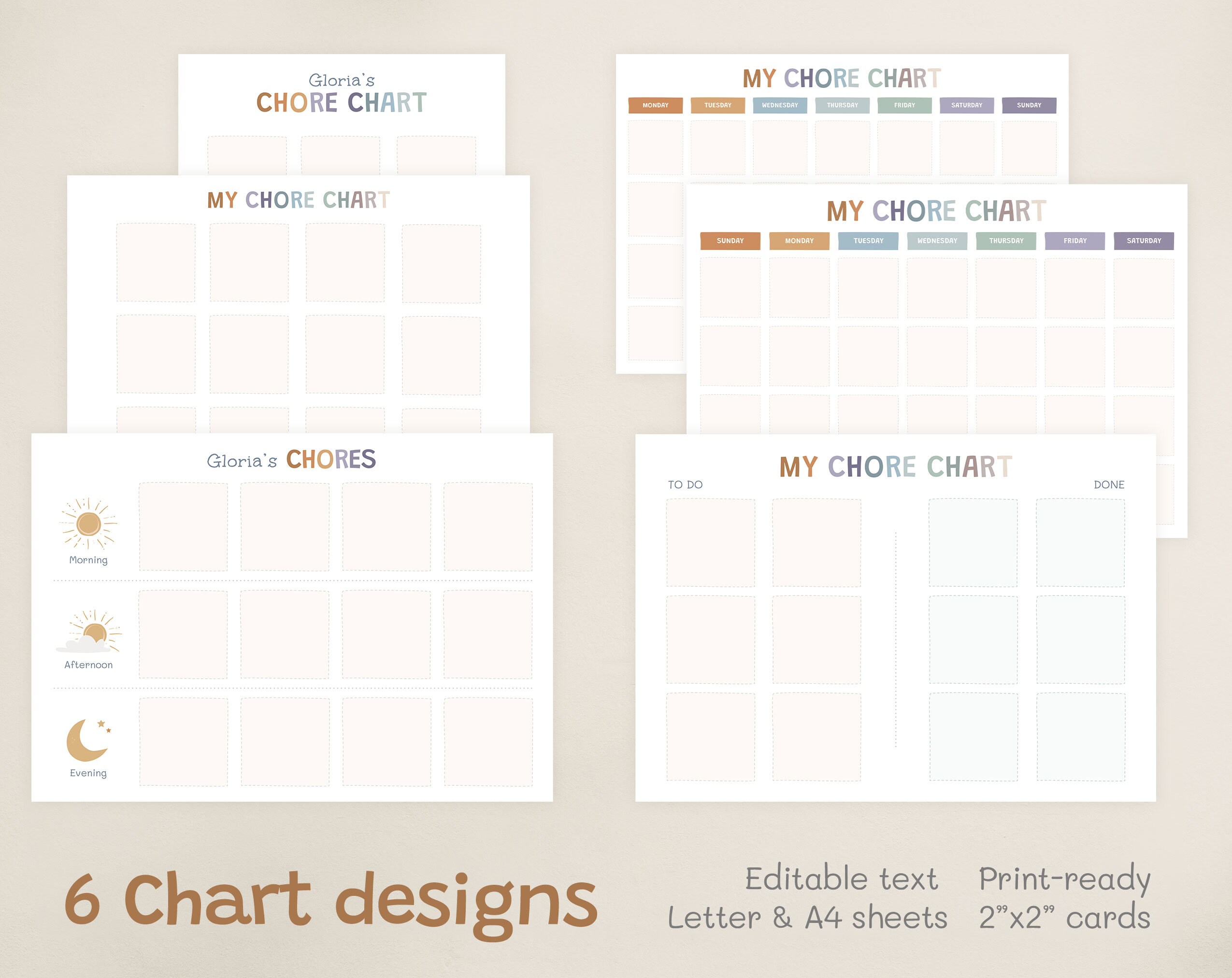 Chore Chart for Kids Printable / Editable Routine Charts and Cards ...