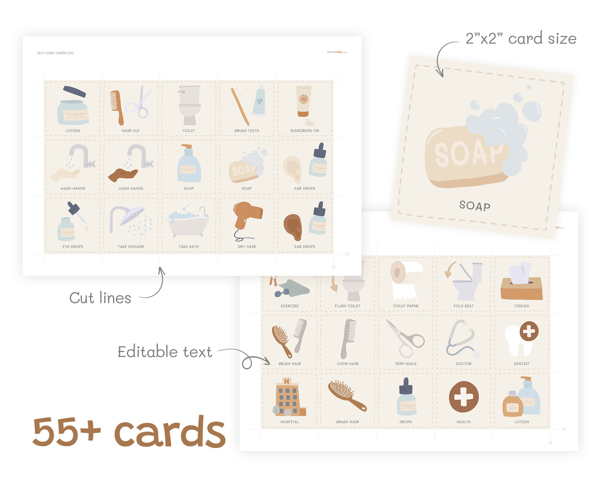 Self Care Routine Cards for Toddlers, Printable Editable Picture Cards ...