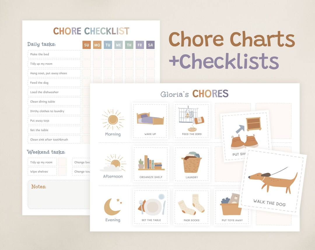 Chore Chart & Checklist for Kids, Daily Responsibilities, Visual Chore ...