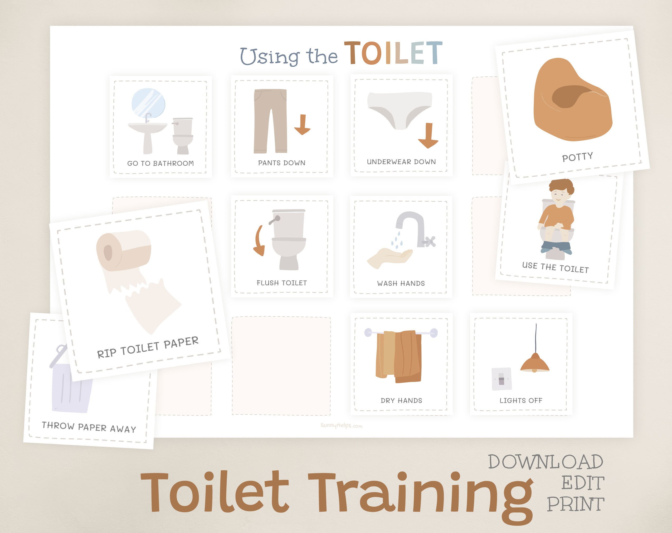Toilet Training Chart and Cards, Bathroom Routine, Potty Training ...