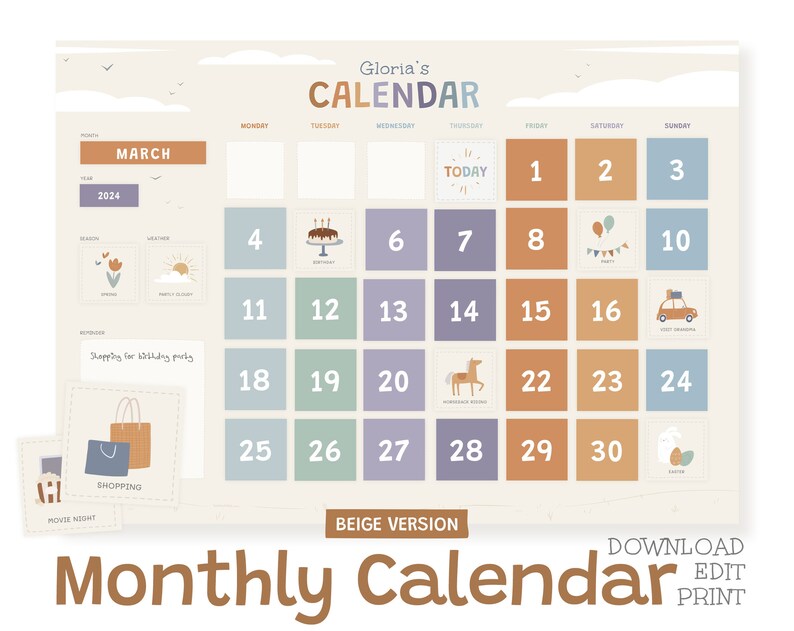 Monthly Perpetual Calendar Printable Toddler Planner Monthly Visual ...