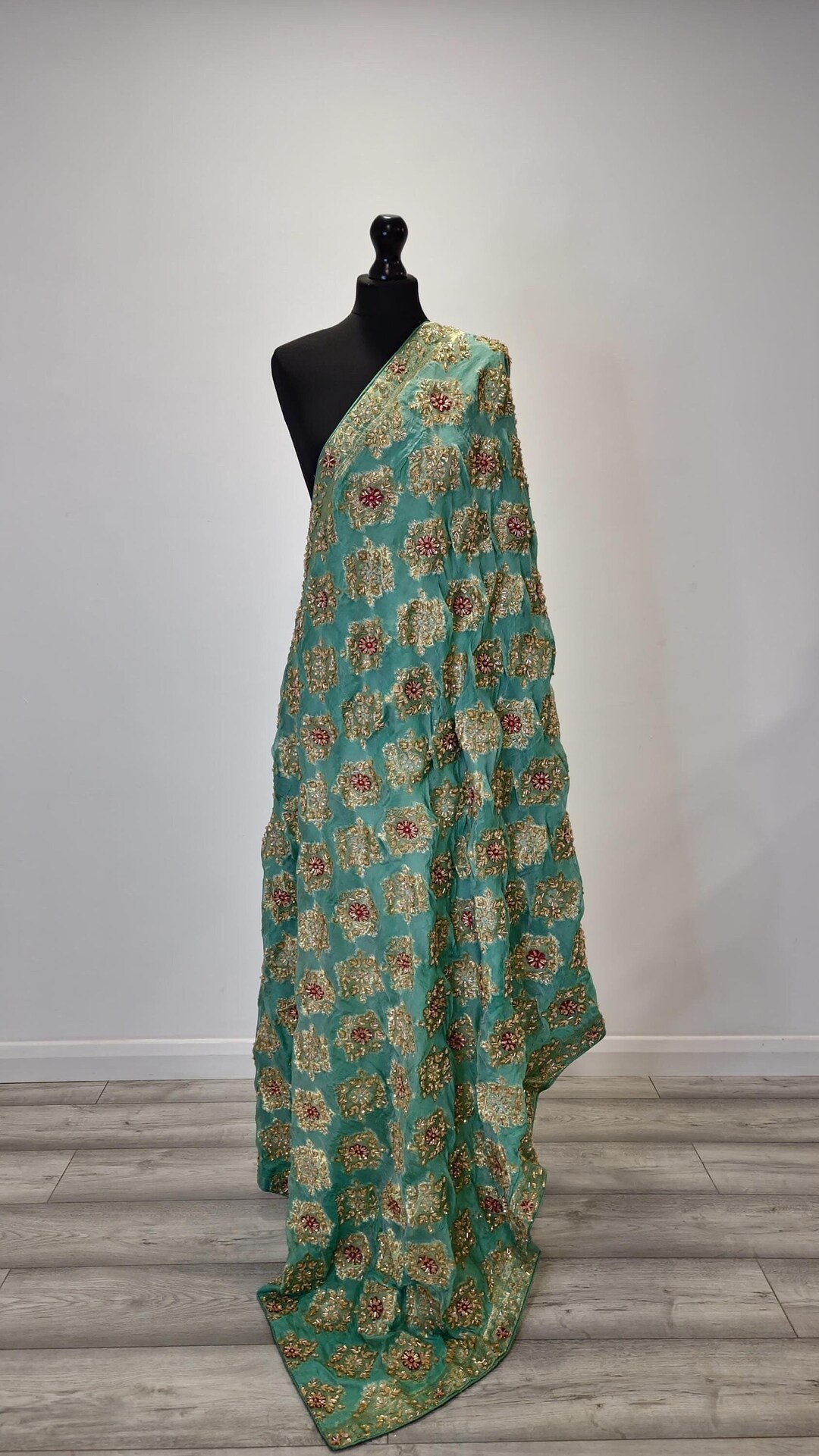 Heavy Embroidered Bridal Dupatta (light Turquoise) - Etsy