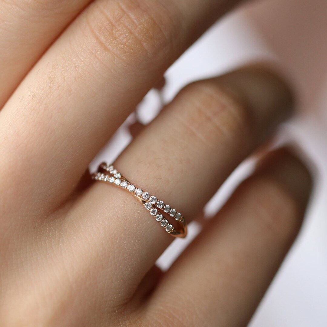 14k Solid Gold Diamond Ring, Infinity Diamond Ring, Criss Cross Gold ...