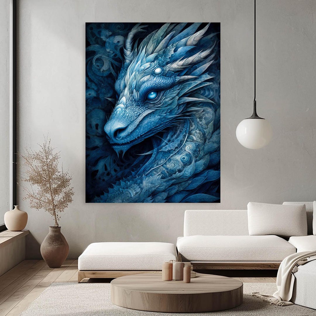 Blue Dragon Canvas,dragon Themed Canvas,blue Dragon Poster, Custom ...