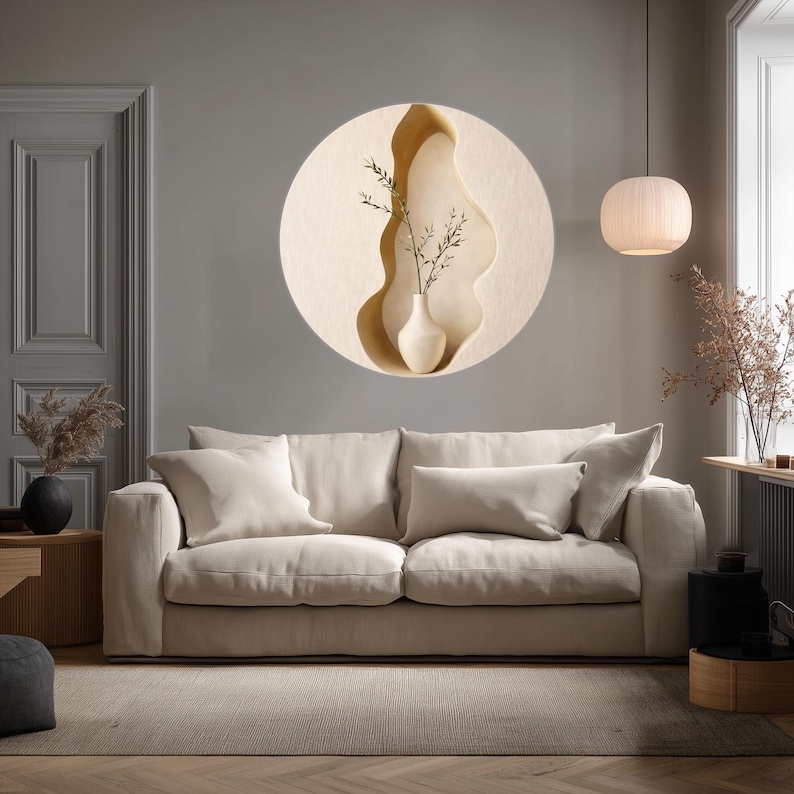 Minimalist Beige Glass Wall Art: Abstract Vase, Modern Boho Decor Panel ...