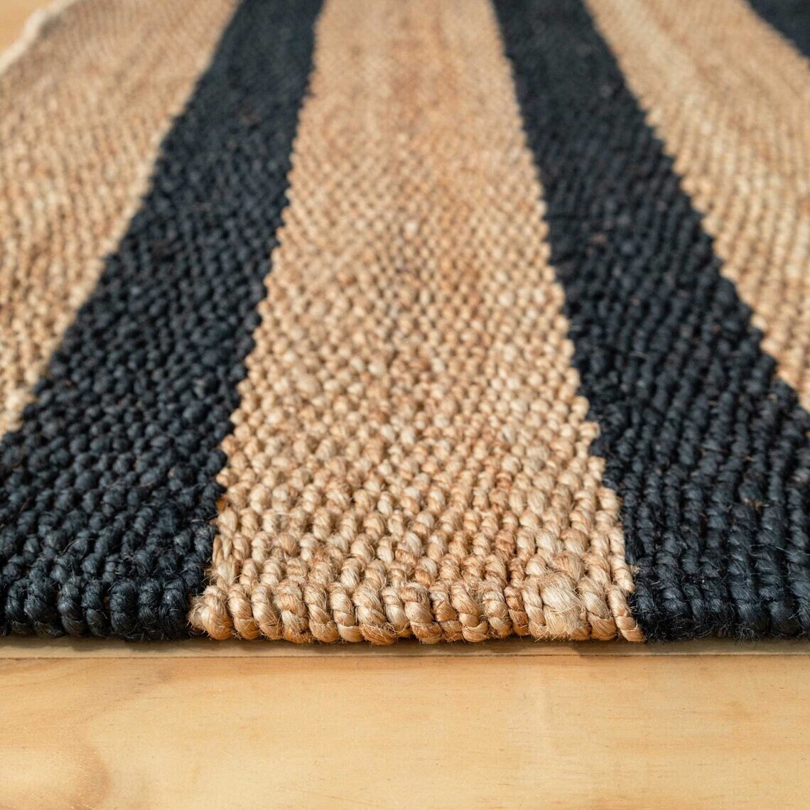 Natural Jute Black Stripe Living Area Rug Large Sisal Bedroom Dining ...