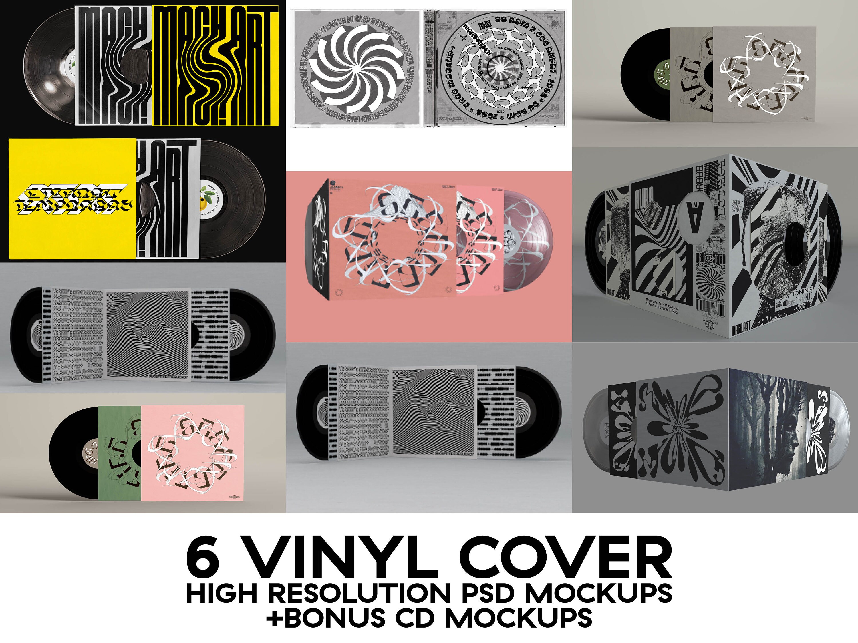 Vinyl Sleeve Mockup Pack 6 Realistic Designs Bonus CD Mockup, Vinyl ...
