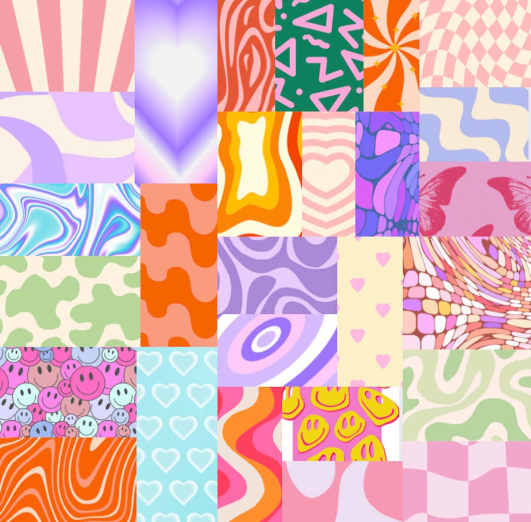 Funky Retro Wall Collage Kit, Groovy Preppy Room Décor, 60s 70s ...