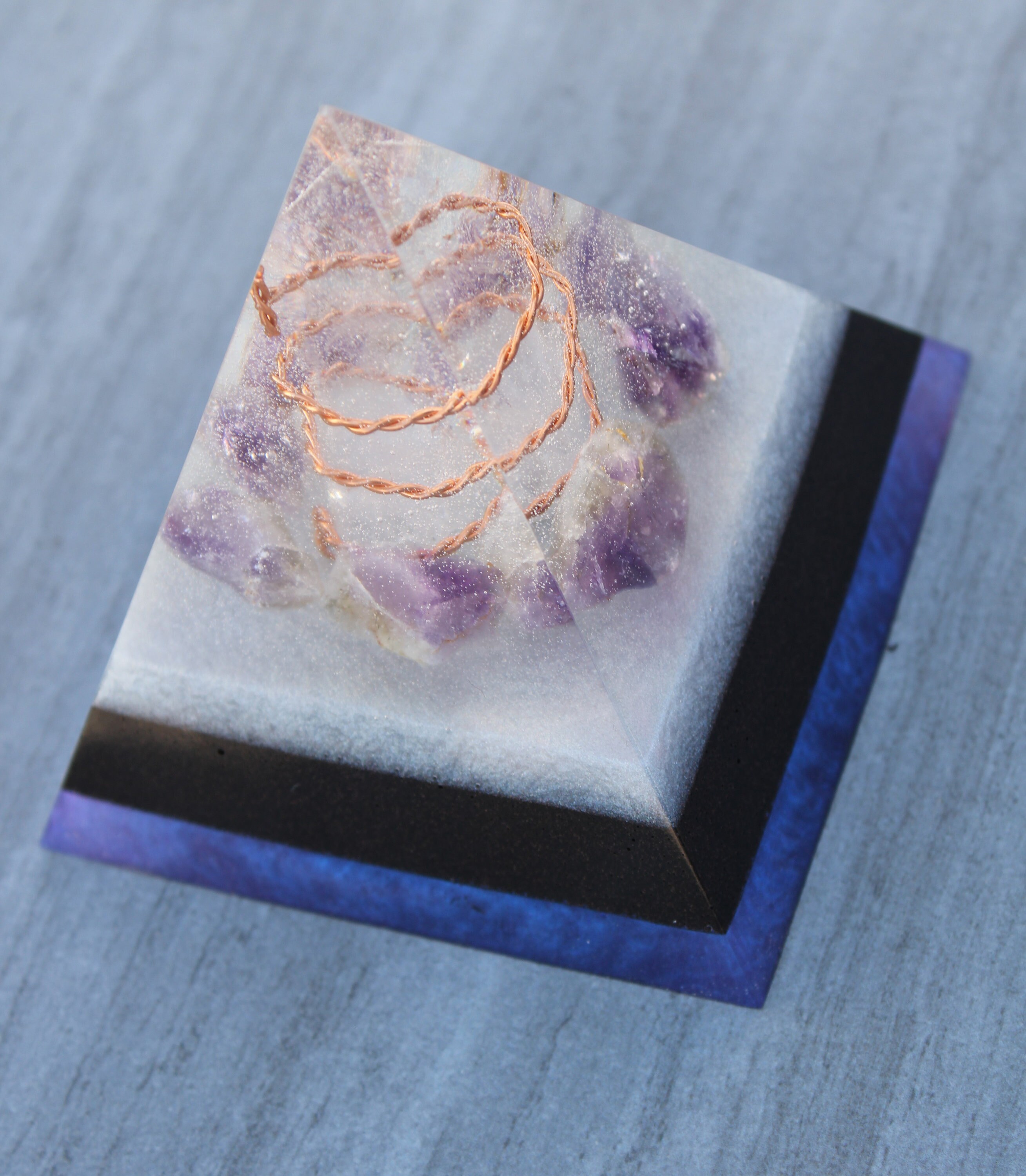 Orgone Pyramid With Raw Amethyst Clear Quartz W/ Copper Coil - Etsy