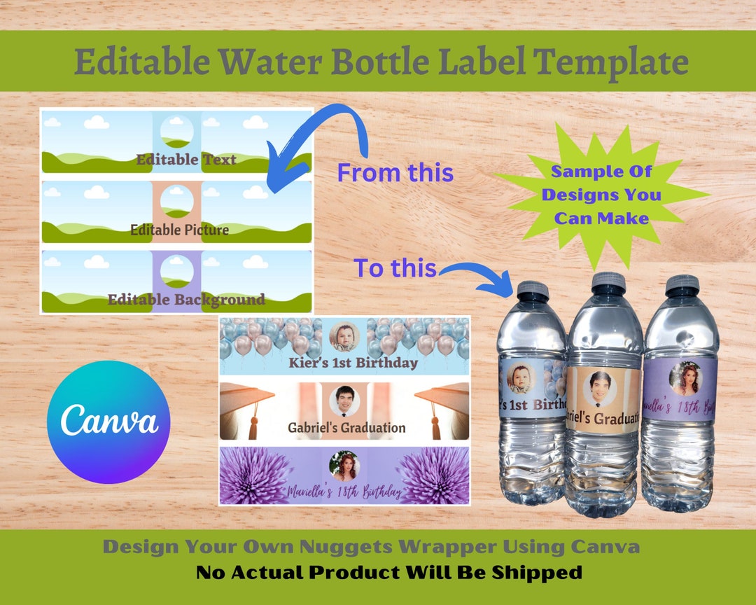 Editable Water Bottle Label Template Using Canva App for Birthday ...