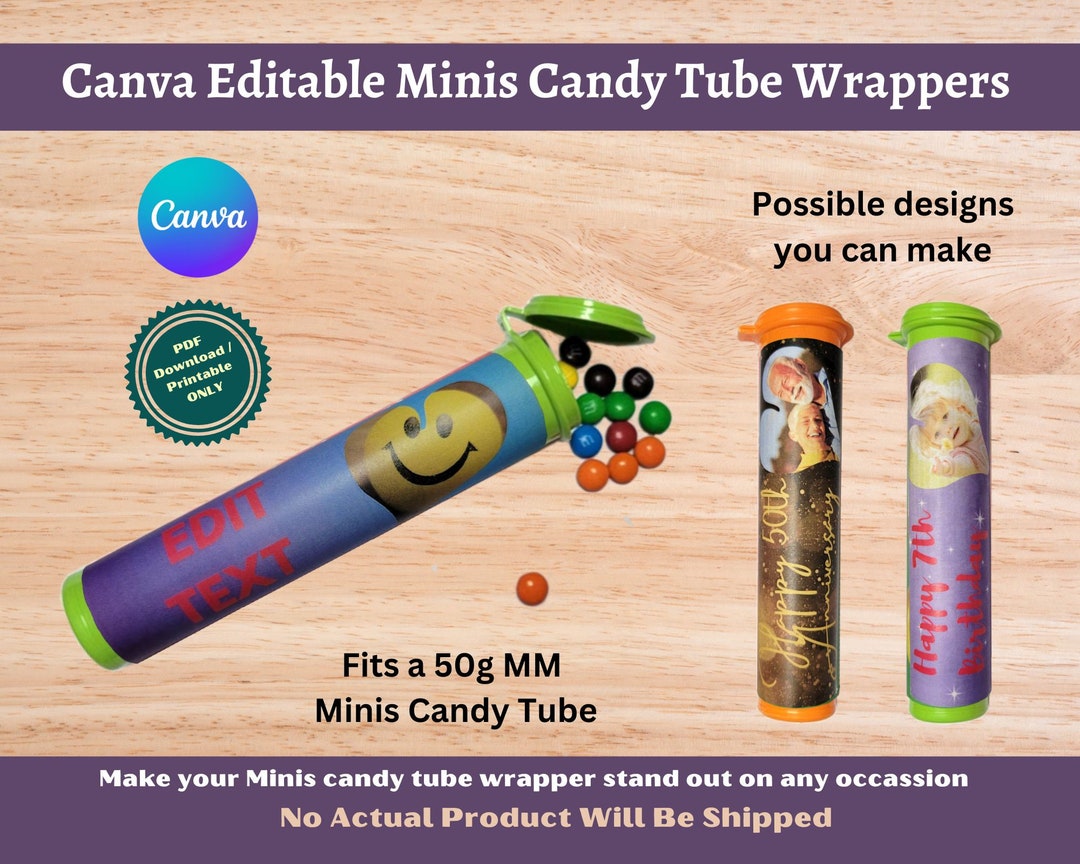 Canva Editable MM Mini Candy Tube Wrapper Label Template for All ...