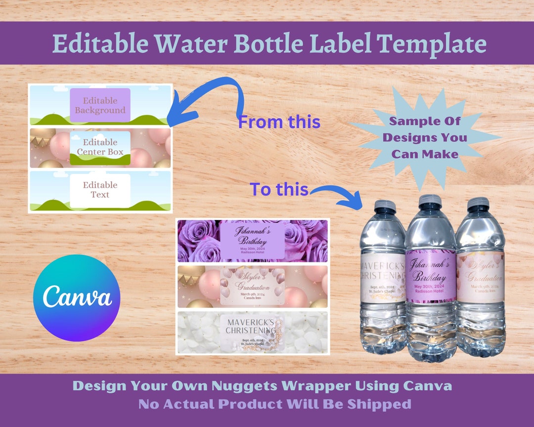 Editable Water Bottle Label Template, Canva, Party Decorations (PDF) - Etsy