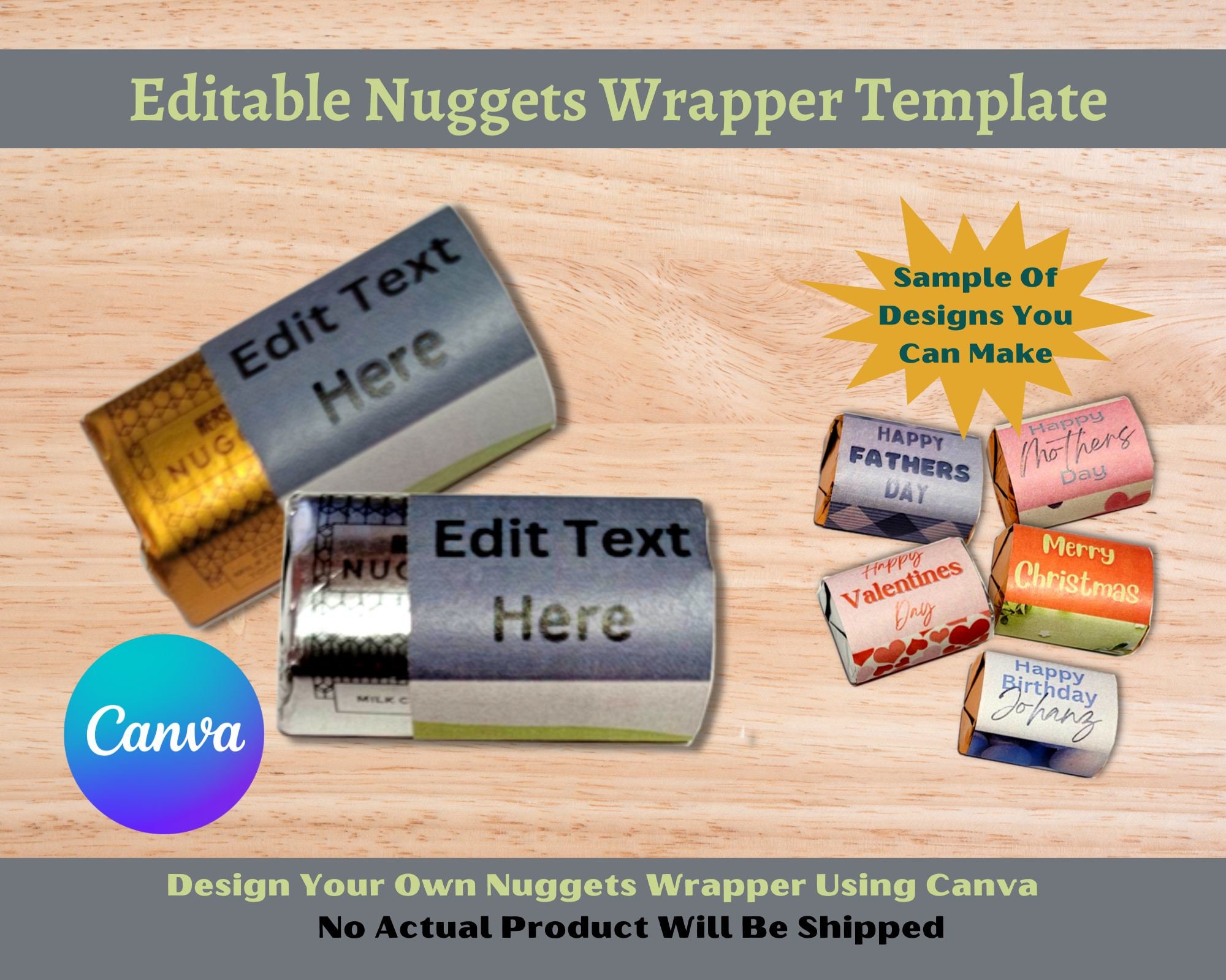 Editable Nuggets Chocolate Mini Candy Wrapper Template Using Canva App ...