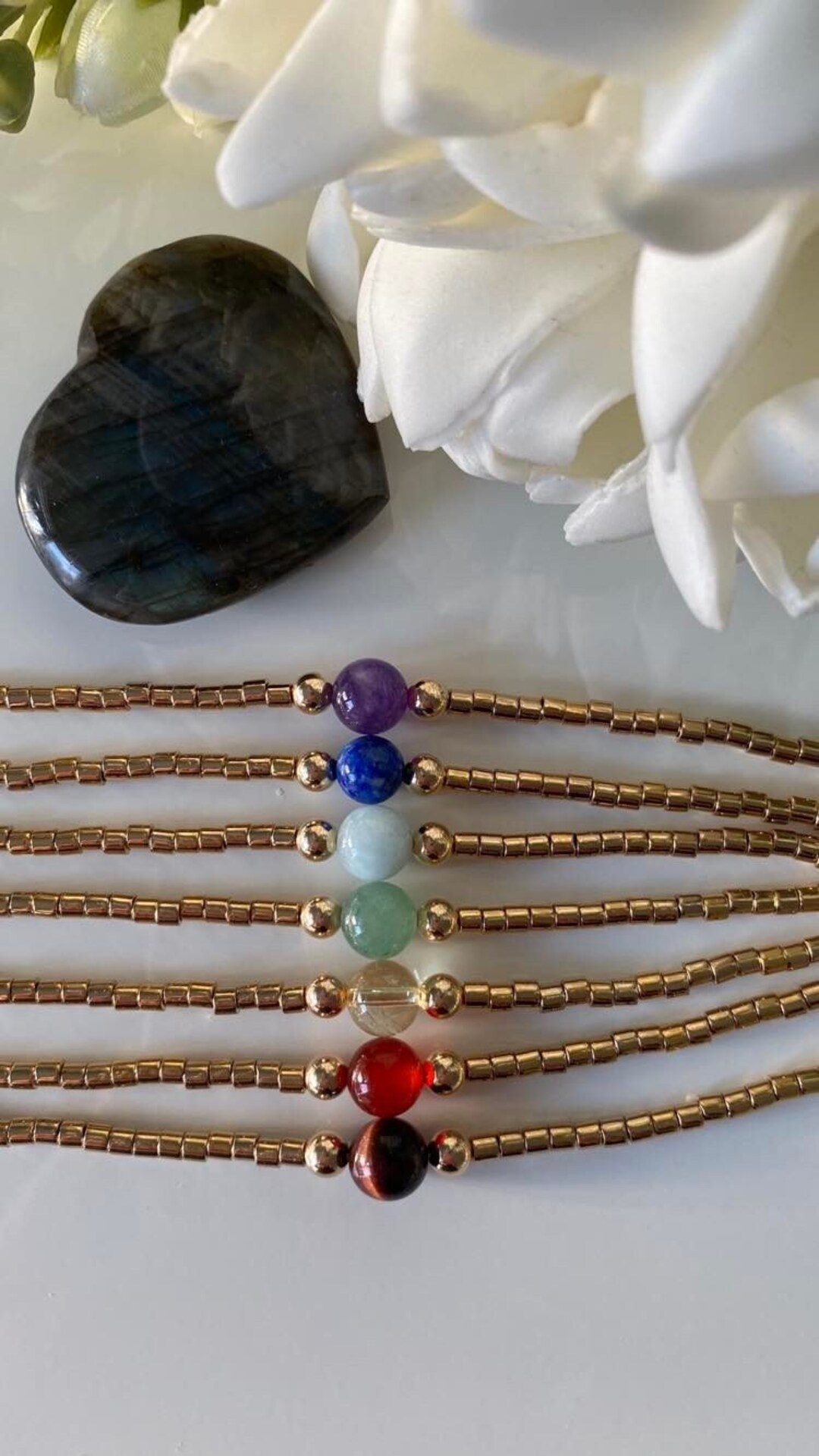 Chakras Bracelets Set of 7 | 24k Gold Platted & Adjustable | Ensemble ...