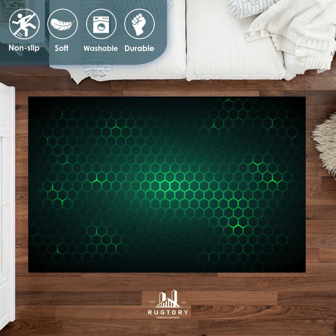 Gamer Rug Cool Neon Hexagons Rug Gaming Decor Gaming Rug - Etsy