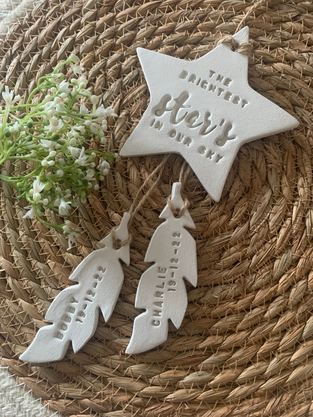 Handcrafted Star & Feather Memorial Sign: Personalised Keepsake - Etsy UK