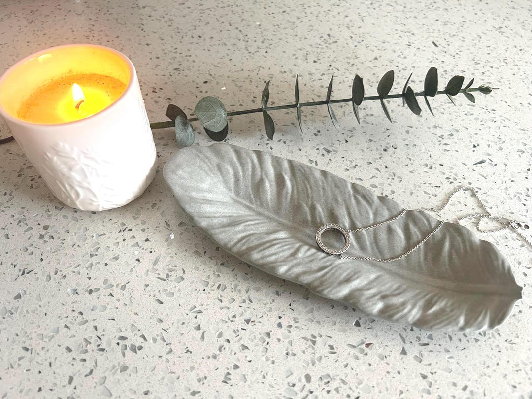 Handcrafted Concrete Feather Tray: Graveside Memorial, Jewellery Holder ...