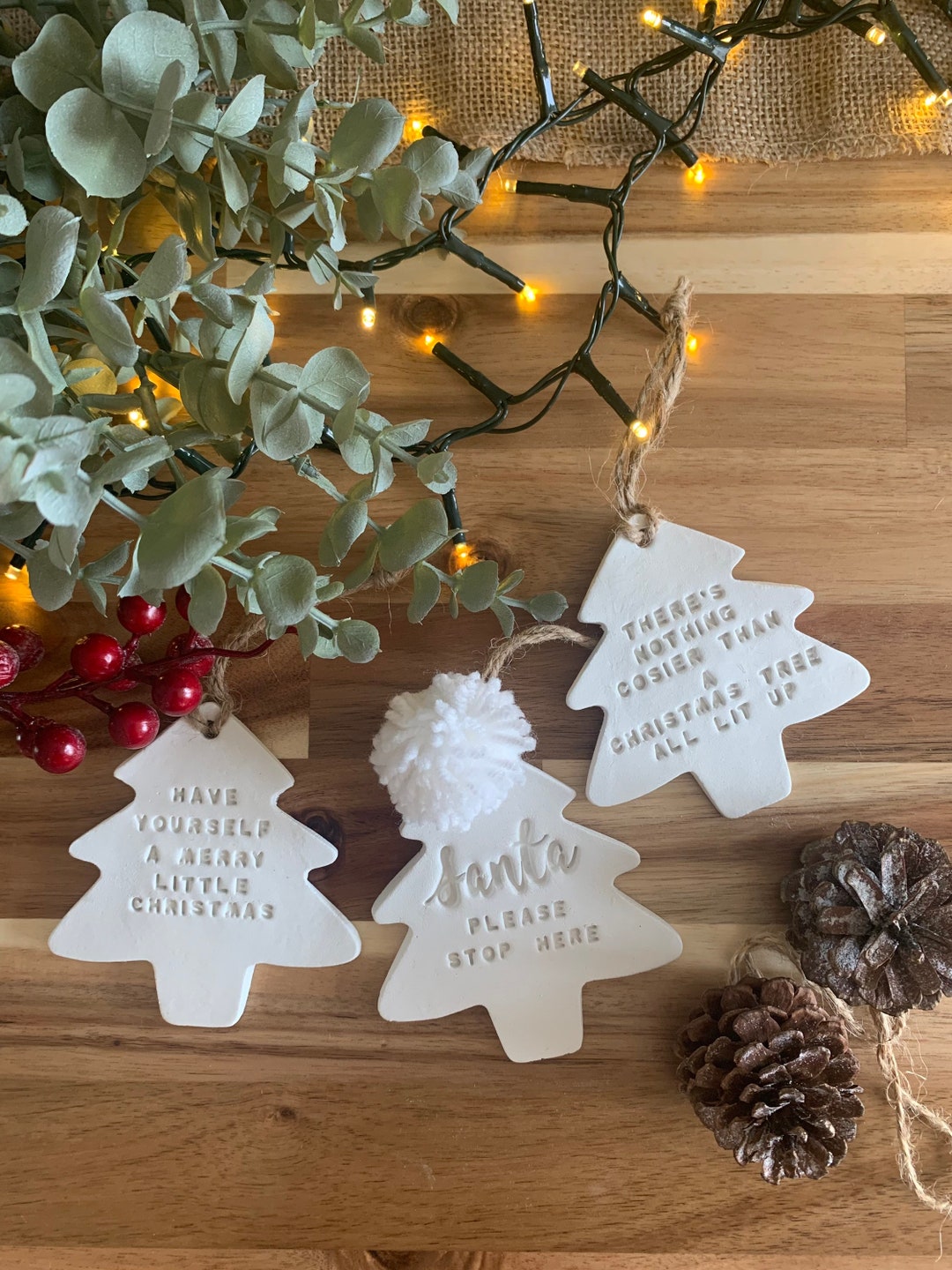 Christmas Xmas Tree Bauble Hanging Clay Sign, Personalised. Santa ...