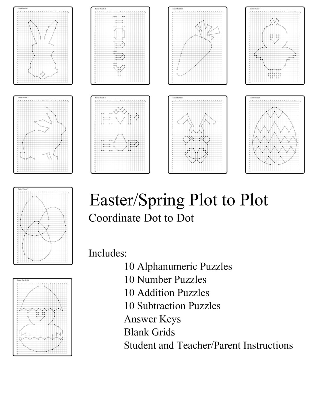 Easter/spring Plot to Plot coordinate Dot to Dot Digital Downloads Pdfs ...