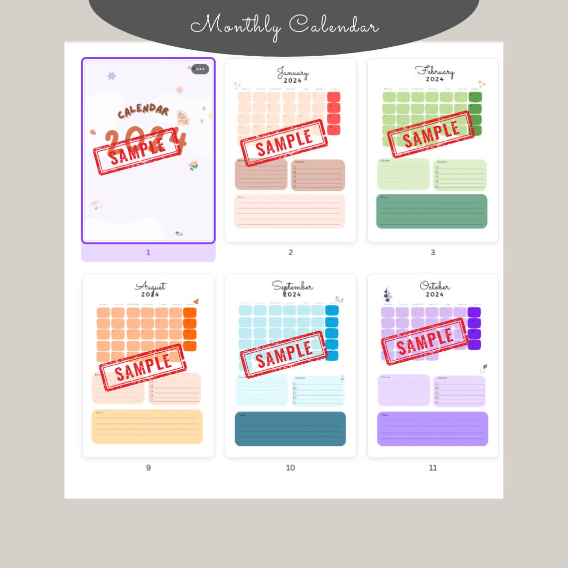 Colorful Digital 2024 Calendar 2024 Printable Calendar 2024 year ...