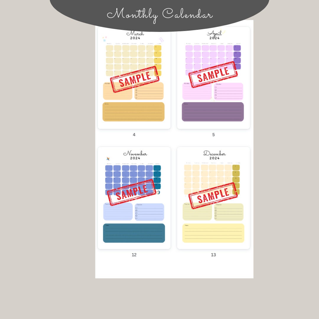 Colorful Digital 2024 Calendar 2024 Printable Calendar 2024 year ...