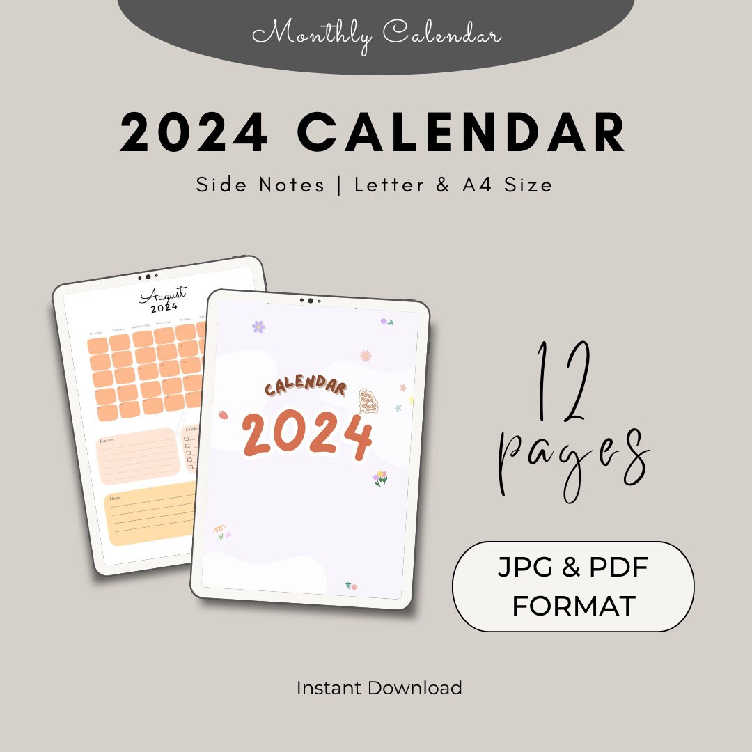 Colorful Digital 2024 Calendar 2024 Printable Calendar 2024 year ...