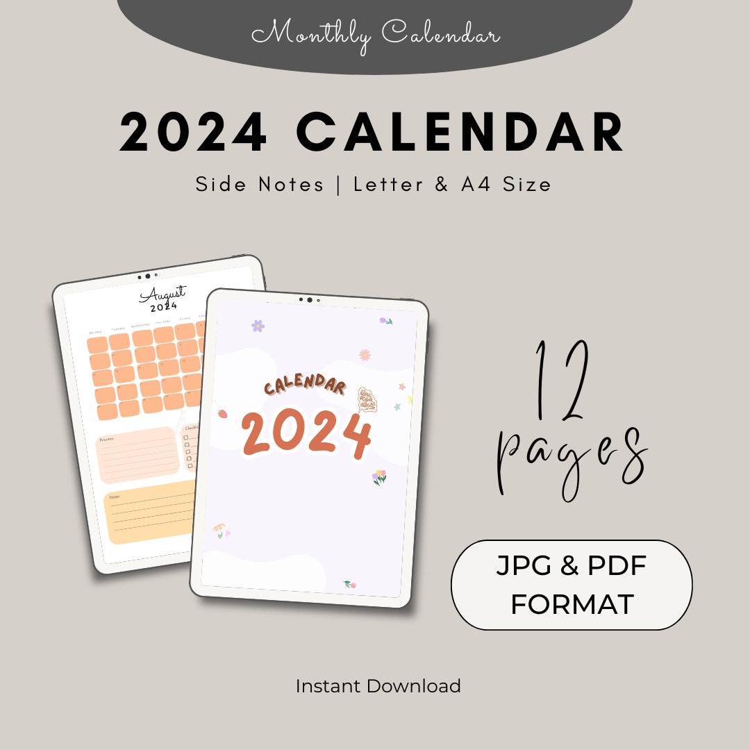 Colorful Digital 2024 Calendar 2024 Printable Calendar 2024 year ...