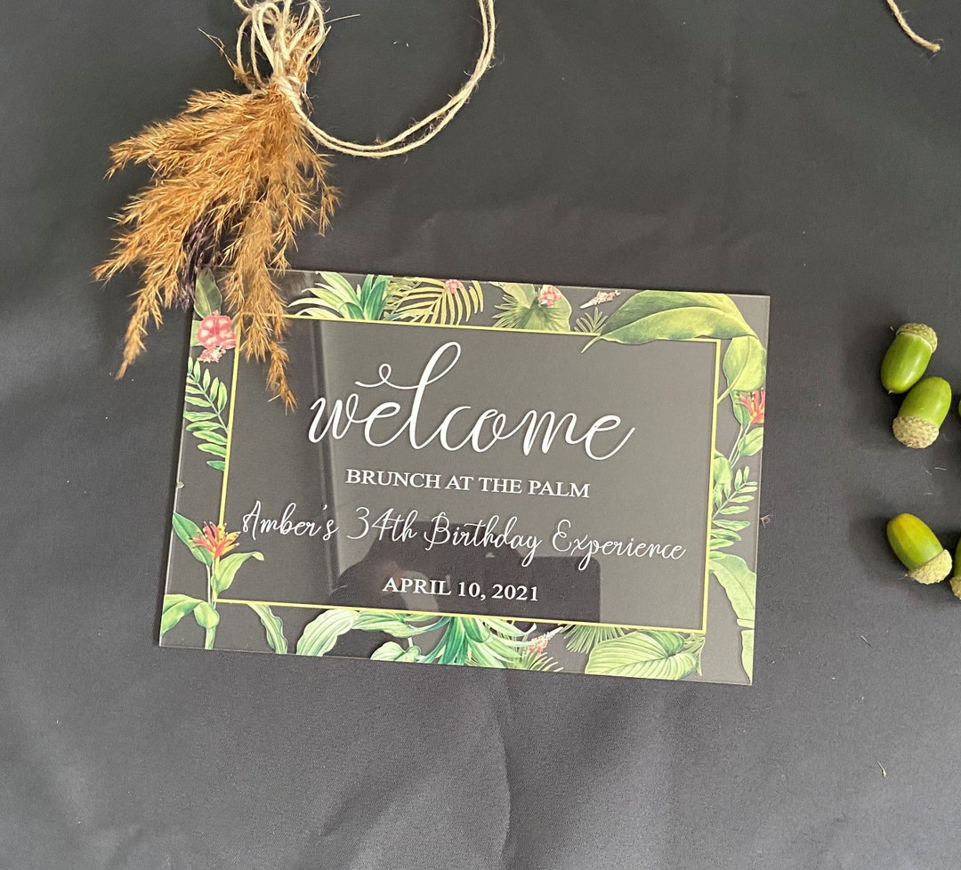 Clear Acrylic Welcome Sign, Green Leaves Wedding Sign , Customize ...