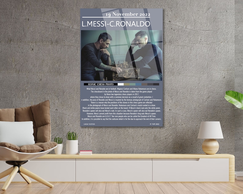Lionel Messi Cristiano Ronaldo Chess Poster Tempered Glass Wall Art ...