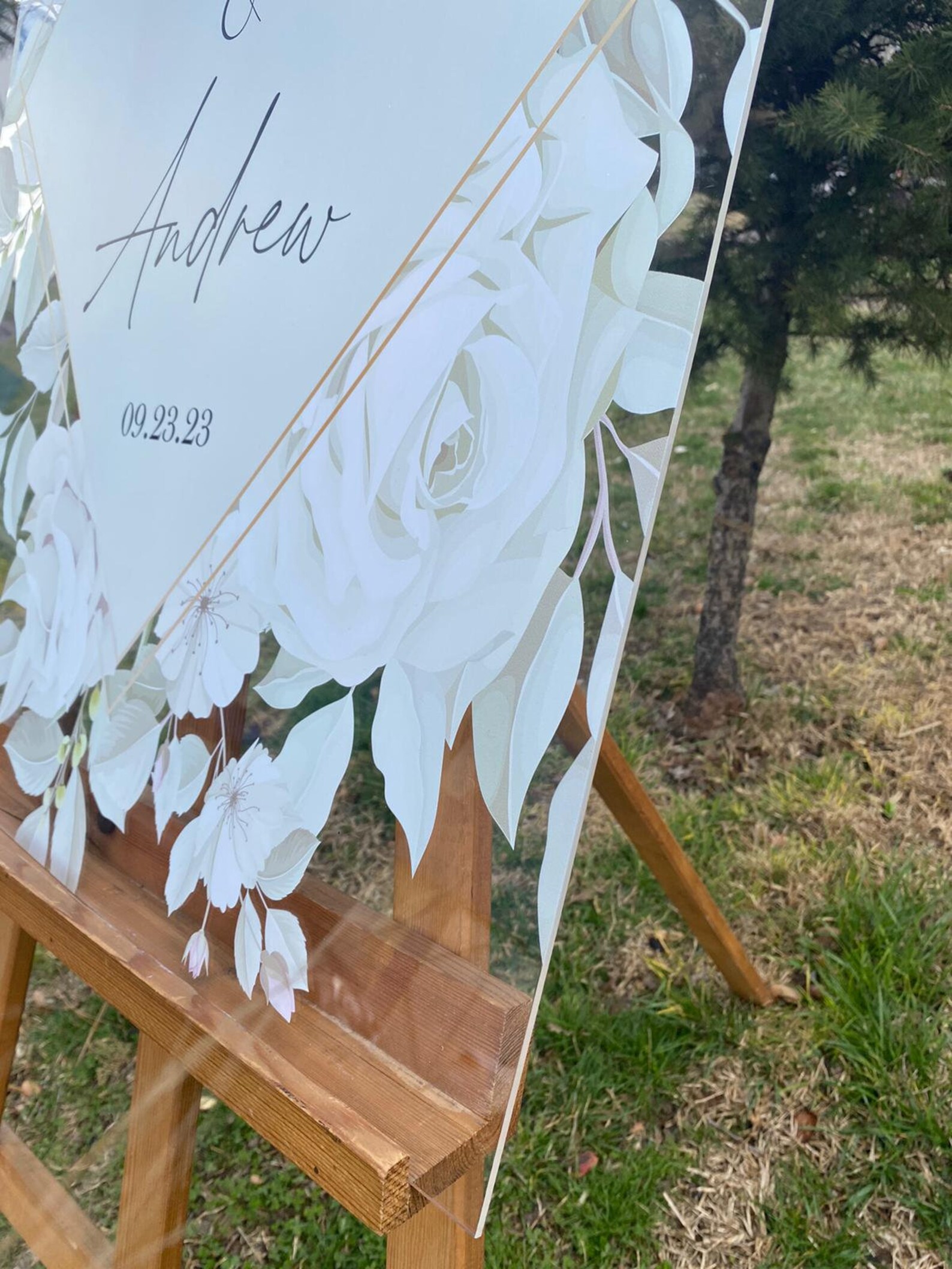 Clear Acrylic Welcome Sign , White Rose Wedding Sign , Customizable ...