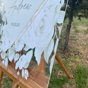 Clear Acrylic Welcome Sign , White Rose Wedding Sign , Customizable ...