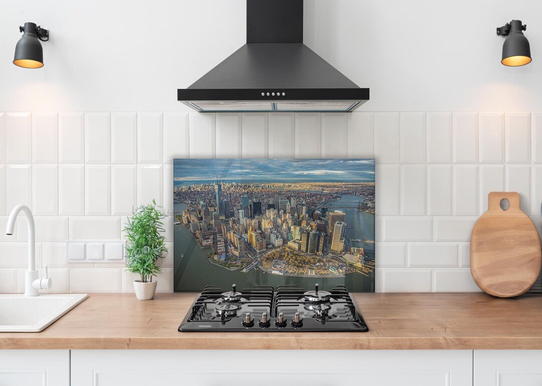 Mega Glass Wall Art Manhattan Cityscape Print, Cityscape Scenery ...