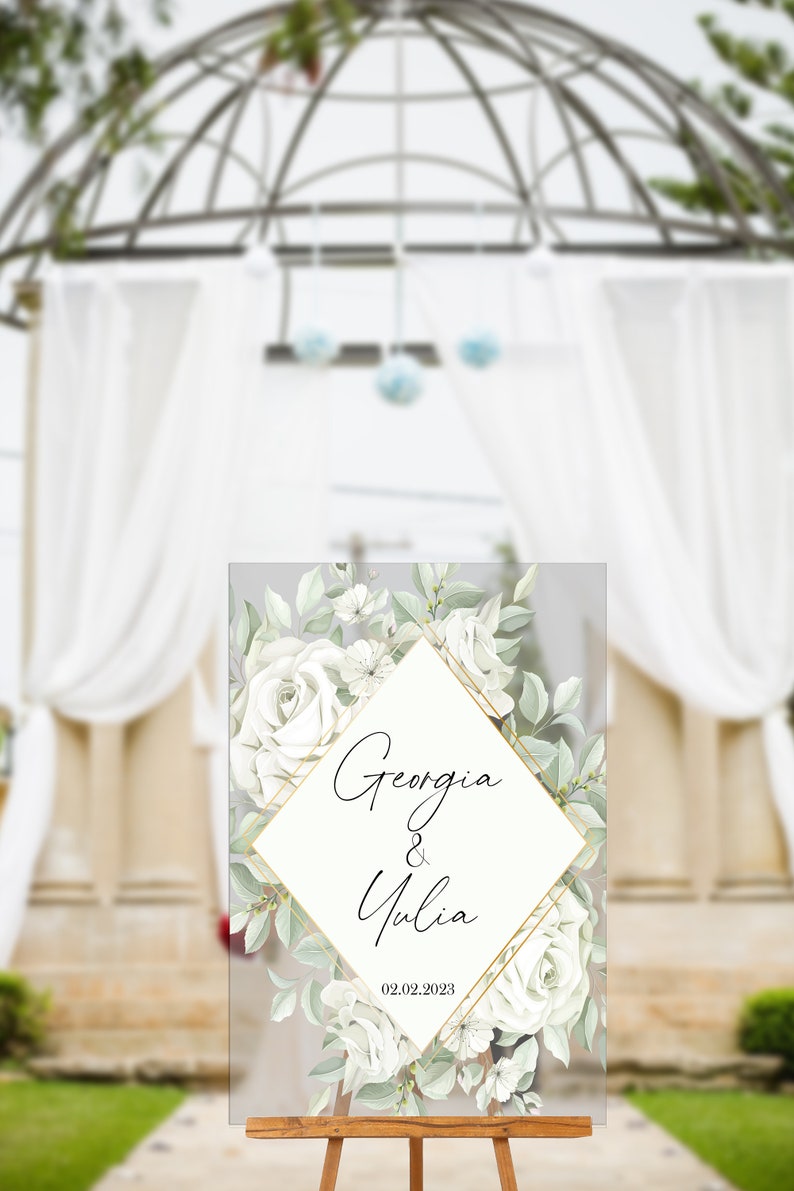 Clear Acrylic Welcome Sign White Rose Wedding Sign - Etsy