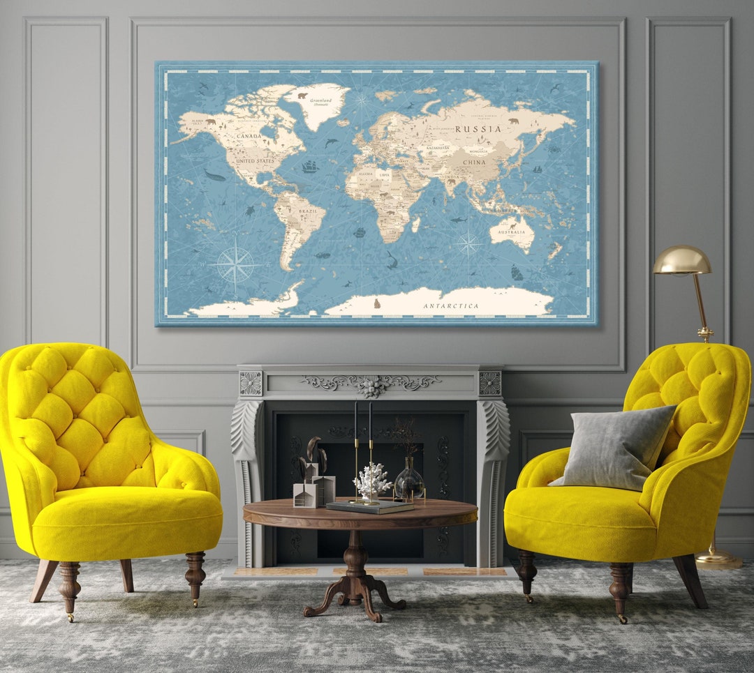 World Map Wall Art | Wall Map Print Framed | Large World Map Poster ...